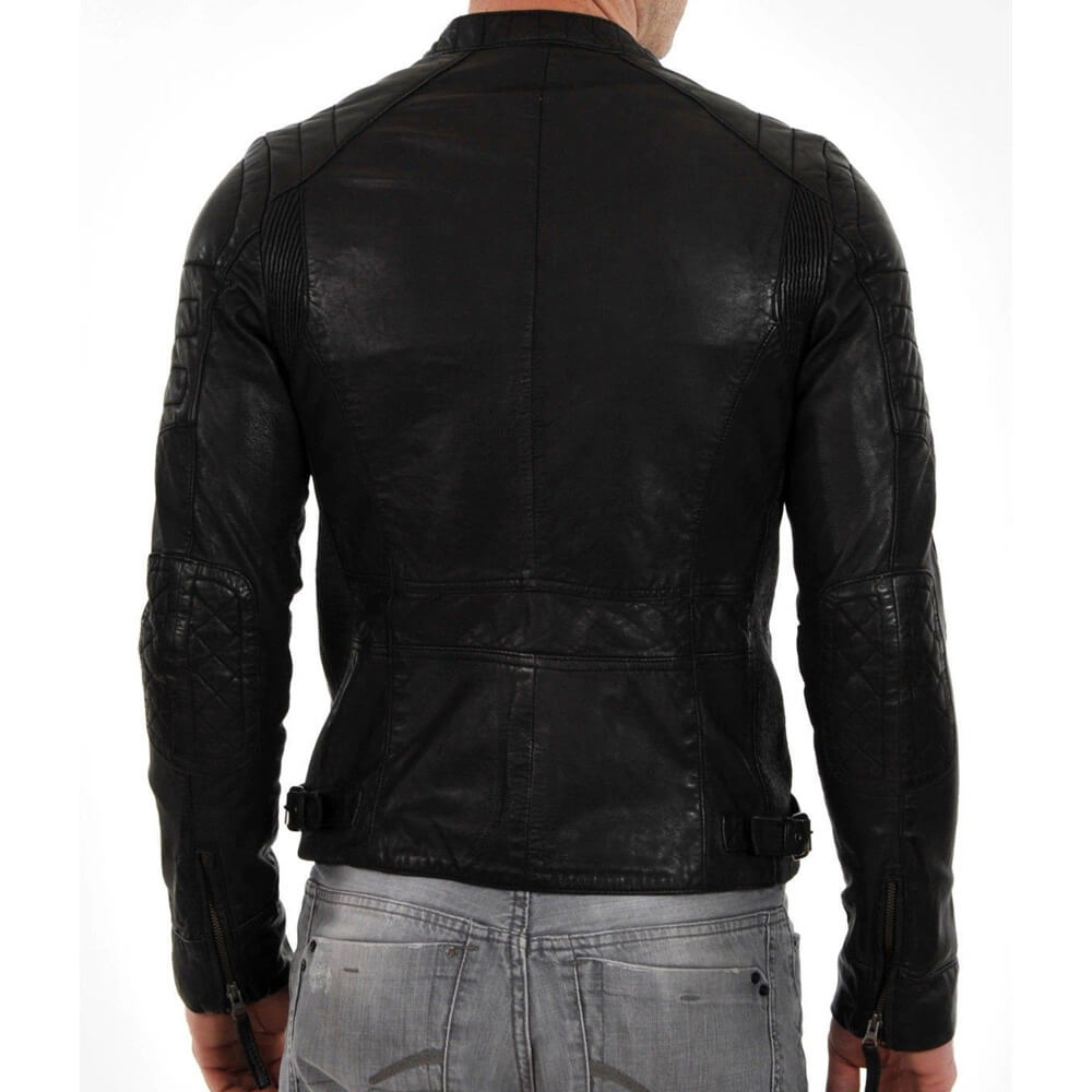 Men's Real Black Leather Slim Fit Jacket - Clara Leather