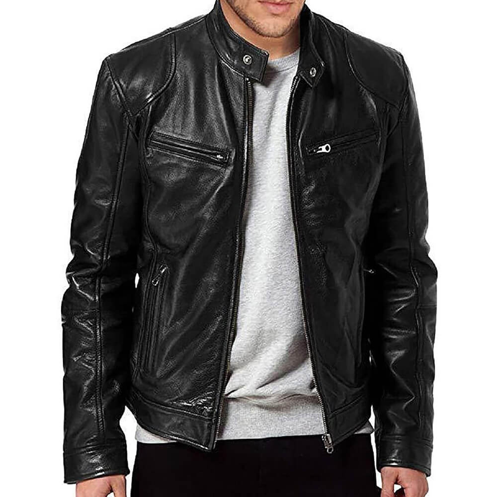 Men's Vintage Slim Fit Biker Leather Jacket - Clara Leather