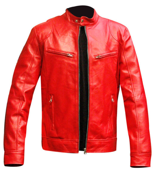 Men's Red Lambskin Biker Leather Jacket - Clara Leather