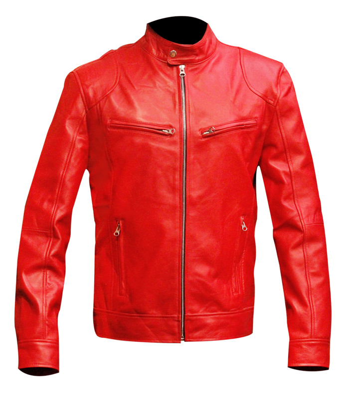 Men's Red Lambskin Biker Leather Jacket - Clara Leather